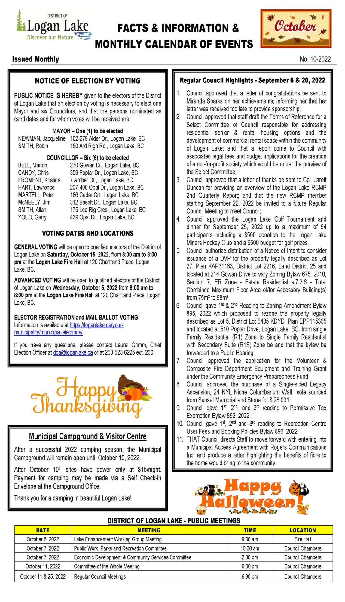 Facts & Information Bulletin – October 2022 : District of Logan Lake