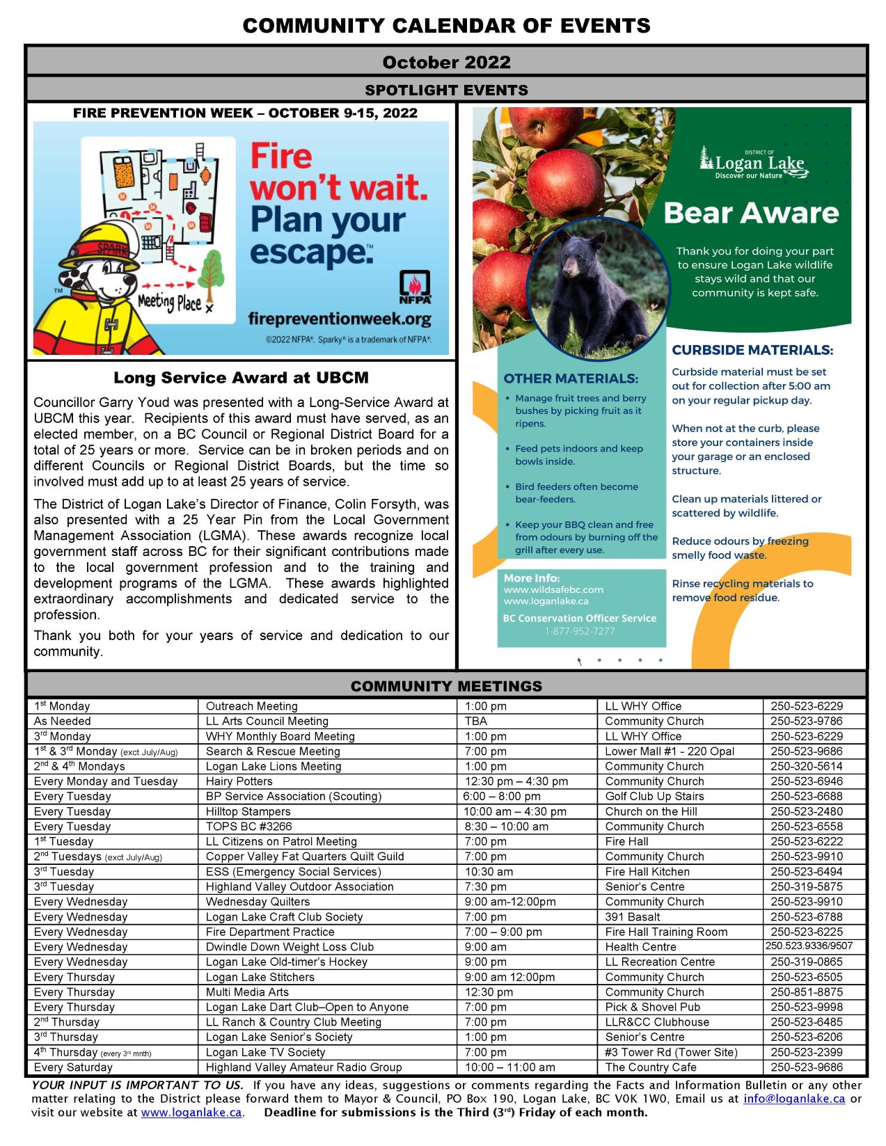 Facts & Information Bulletin – October 2022 : District of Logan Lake