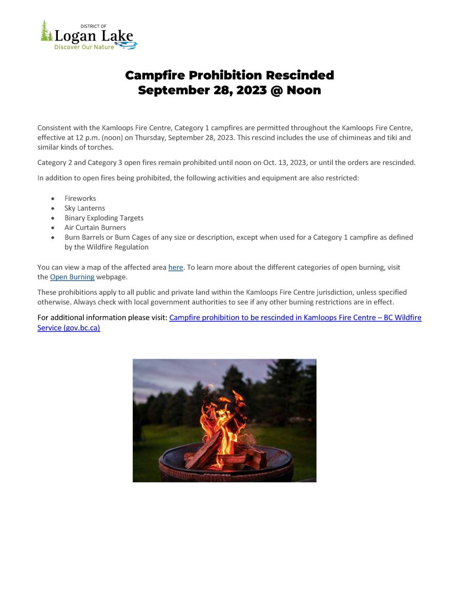 Campfire Prohibition – Rescinded : District of Logan Lake