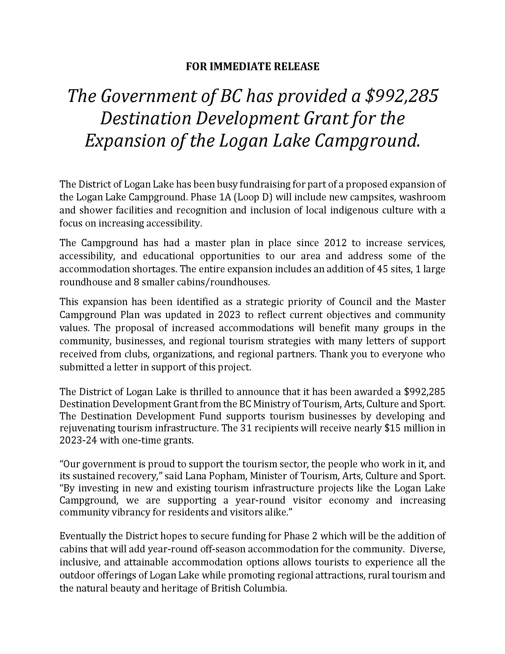Logan Lake granted nearly $1M from the Province for Phase 1A of ...