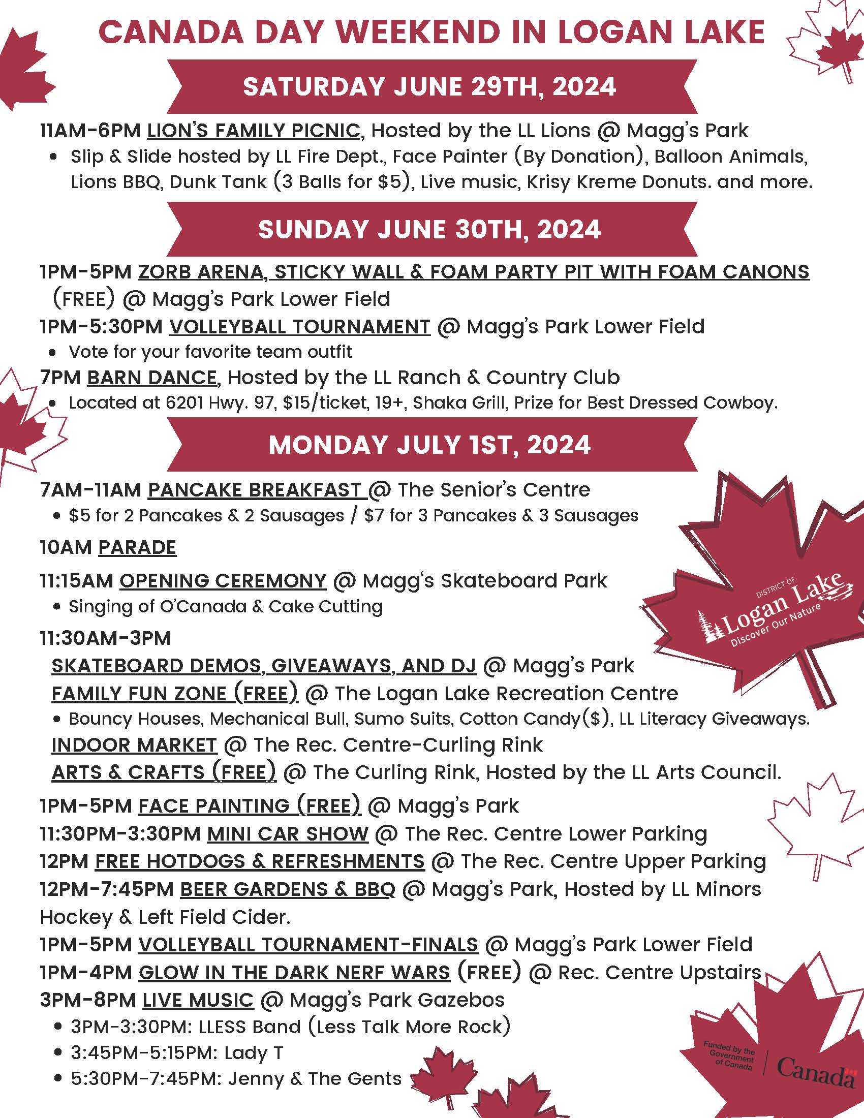 Canada Day Schedule : District of Logan Lake